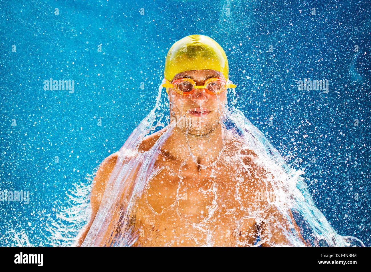 Swimmer, flush of water on head Stock Photo - Alamy