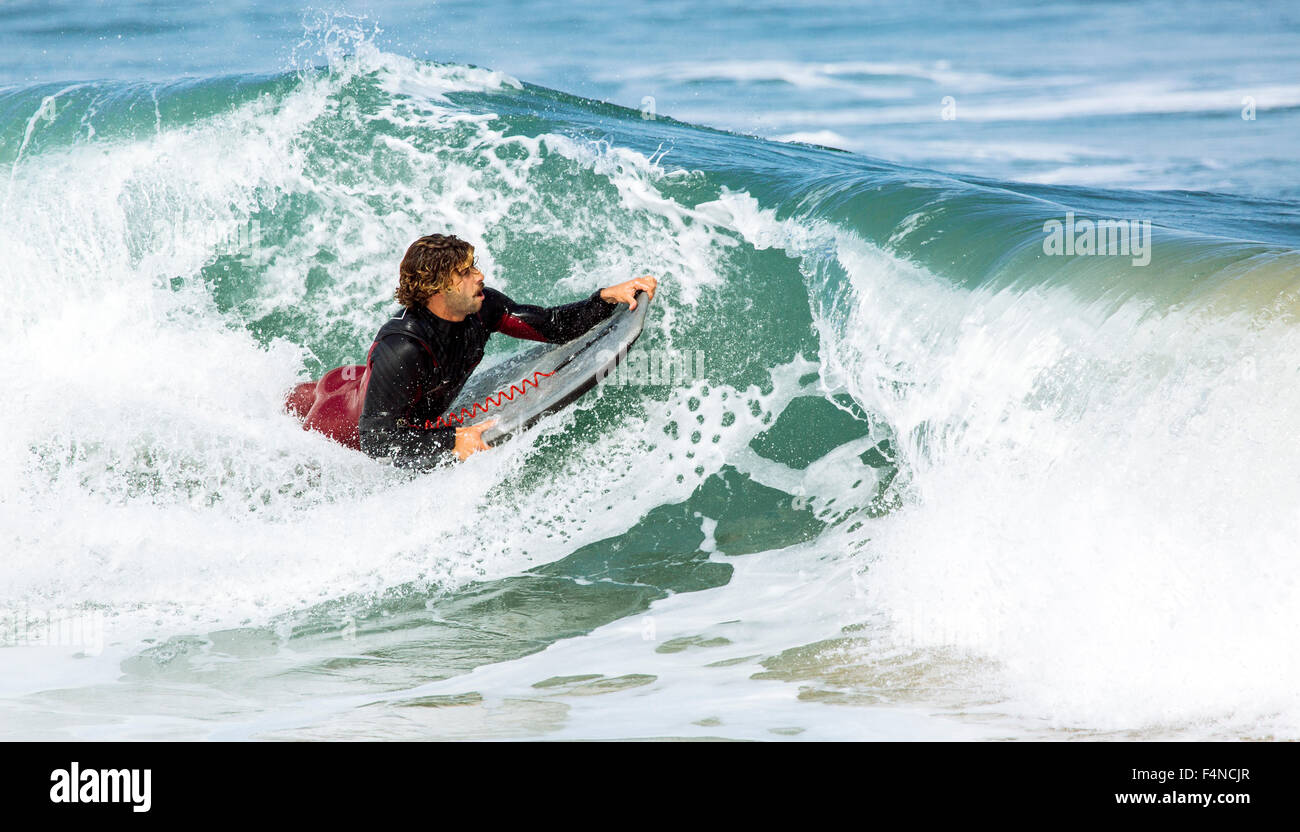 Spain, Asturias, Colunga, body board rider on the waves Stock Photo - Alamy