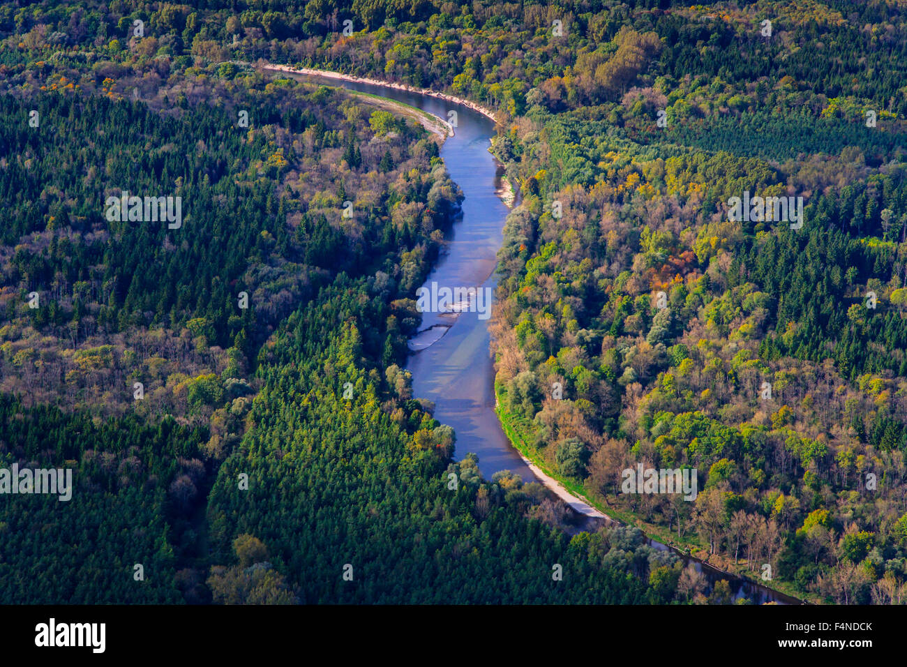 Germany, Bavaria, Moosburg, Isar river mouth, aerial view Stock Photo ...