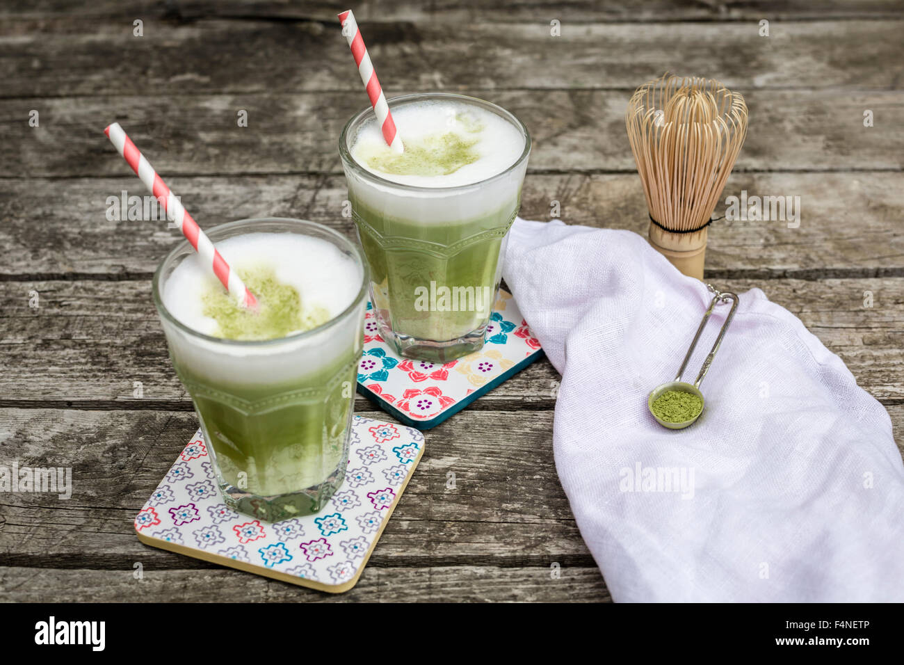 Two glasses of Matcha Latte Stock Photo - Alamy