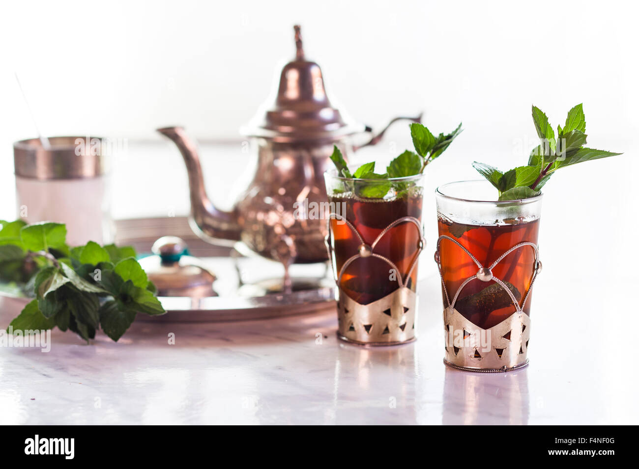 Traditional North African nana mint tea Stock Photo - Alamy