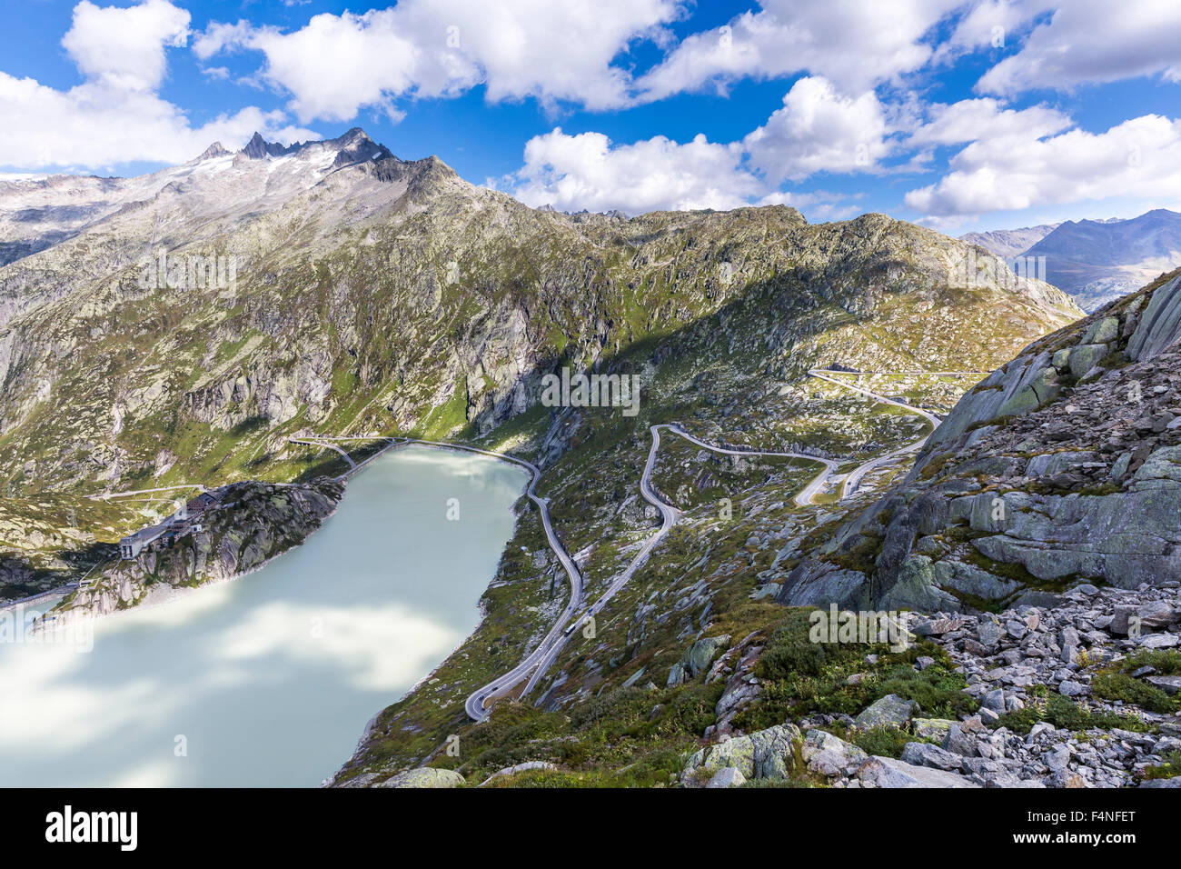 Switzerland, Bernese Oberland, view to Grimsel Pass and Lake Grimsel ...
