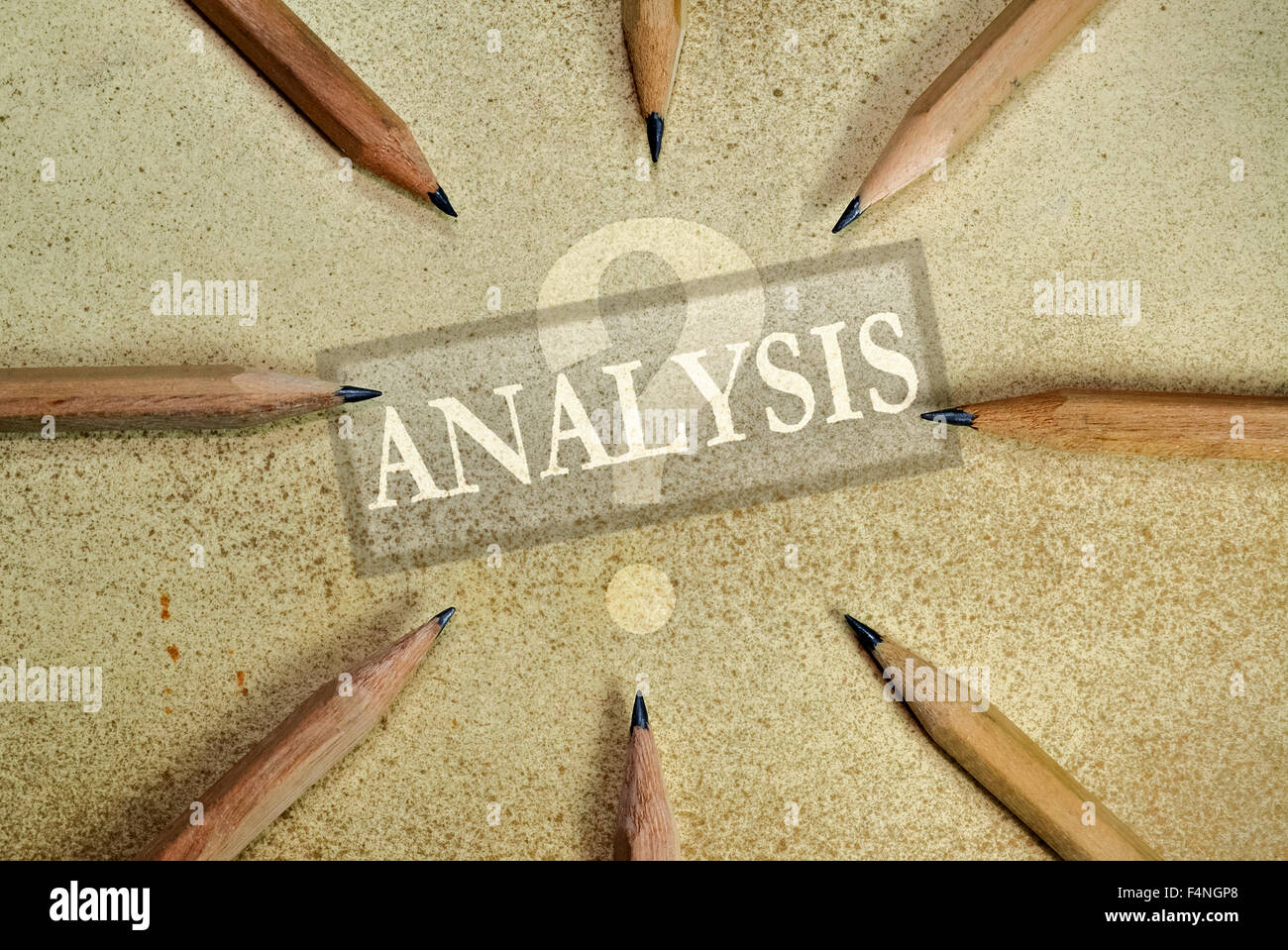 Word Analysis surrounded by several wooden pencils on vintage ...