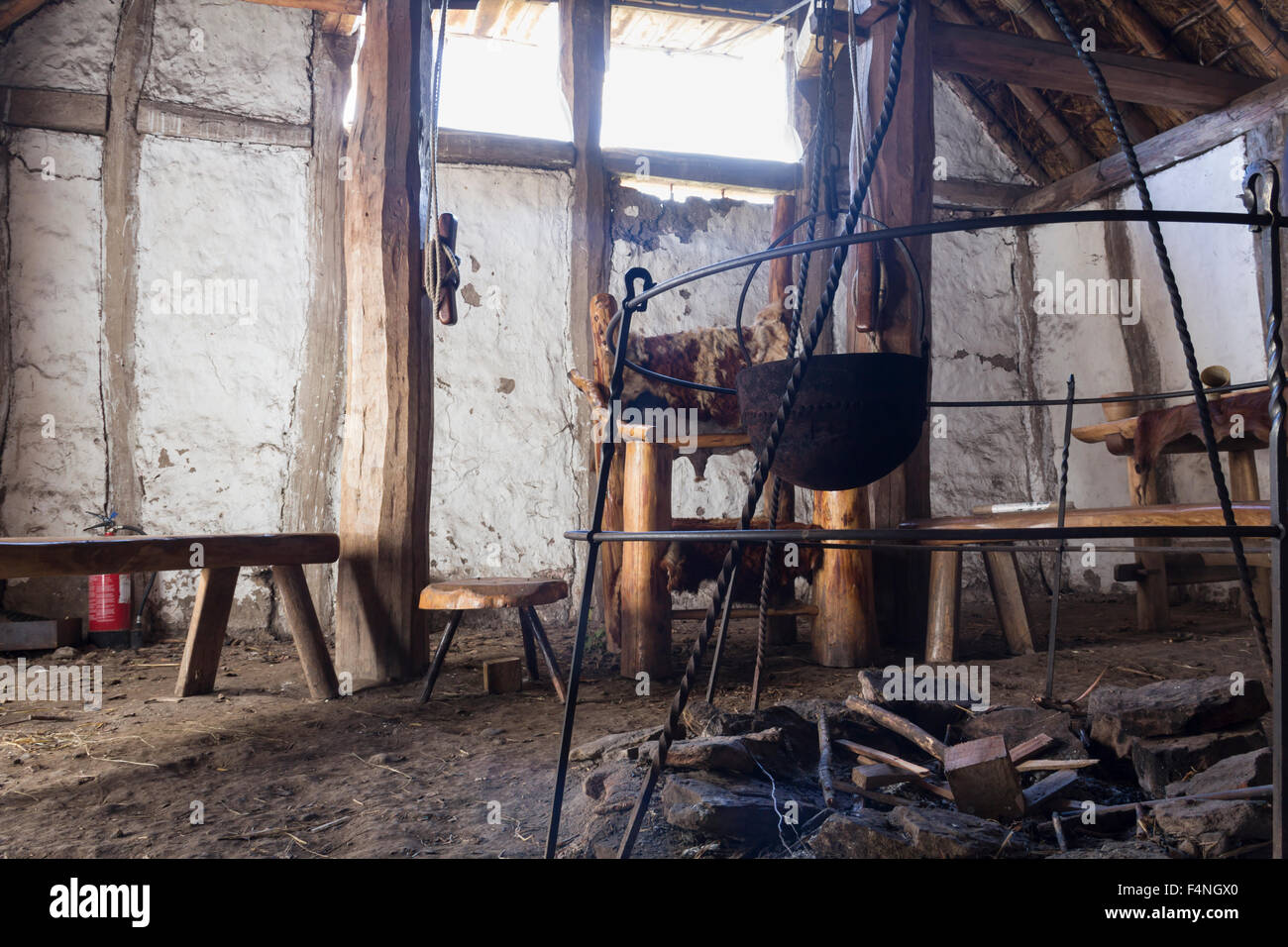 Interior of a replica Anglo-Saxon building, part of the Bede's World ...