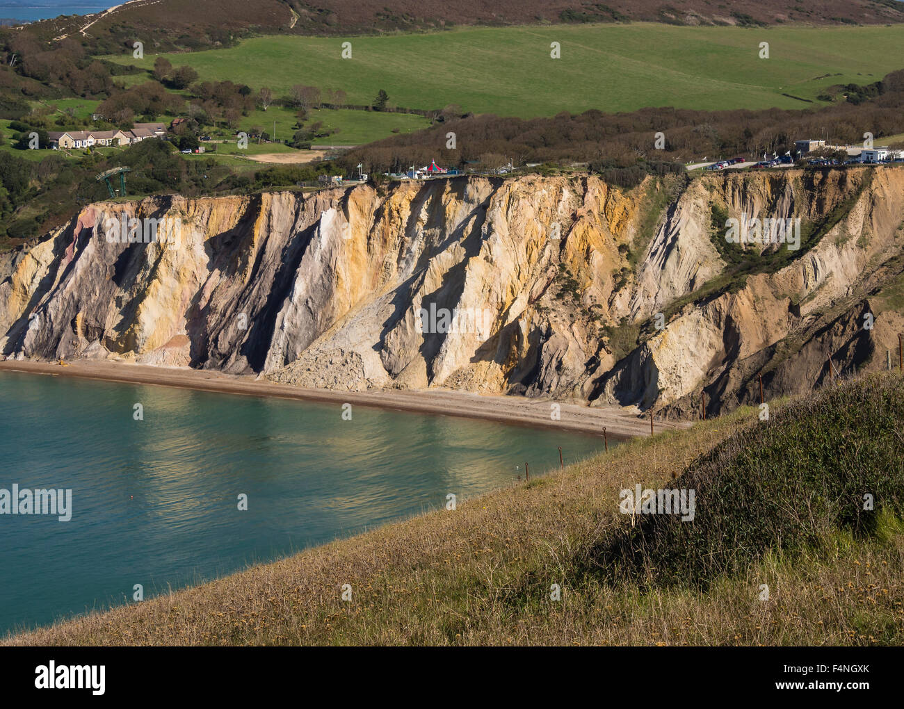 Alum Bay Cliffs and Headon Warren from Tennyson Down, Isle of Wight ...