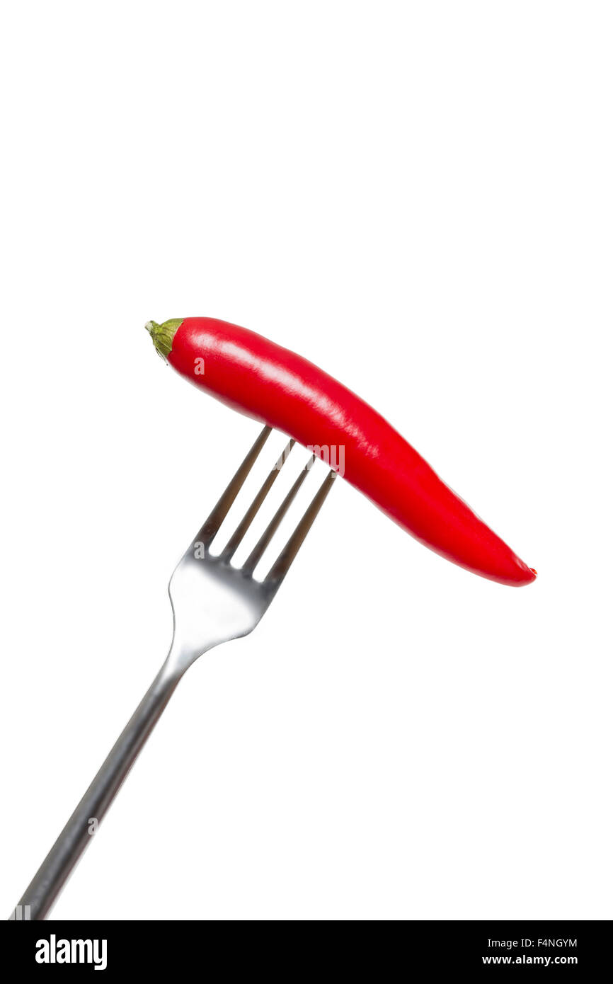 Red Chilli on fork isolated on white background Stock Photo - Alamy
