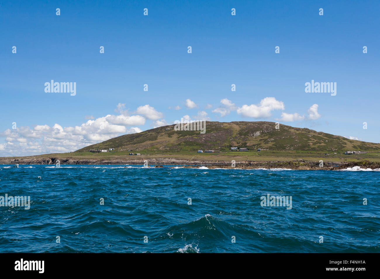 Landscape view of Bardsey Island, coastline and skyline, Bardsey Island ...