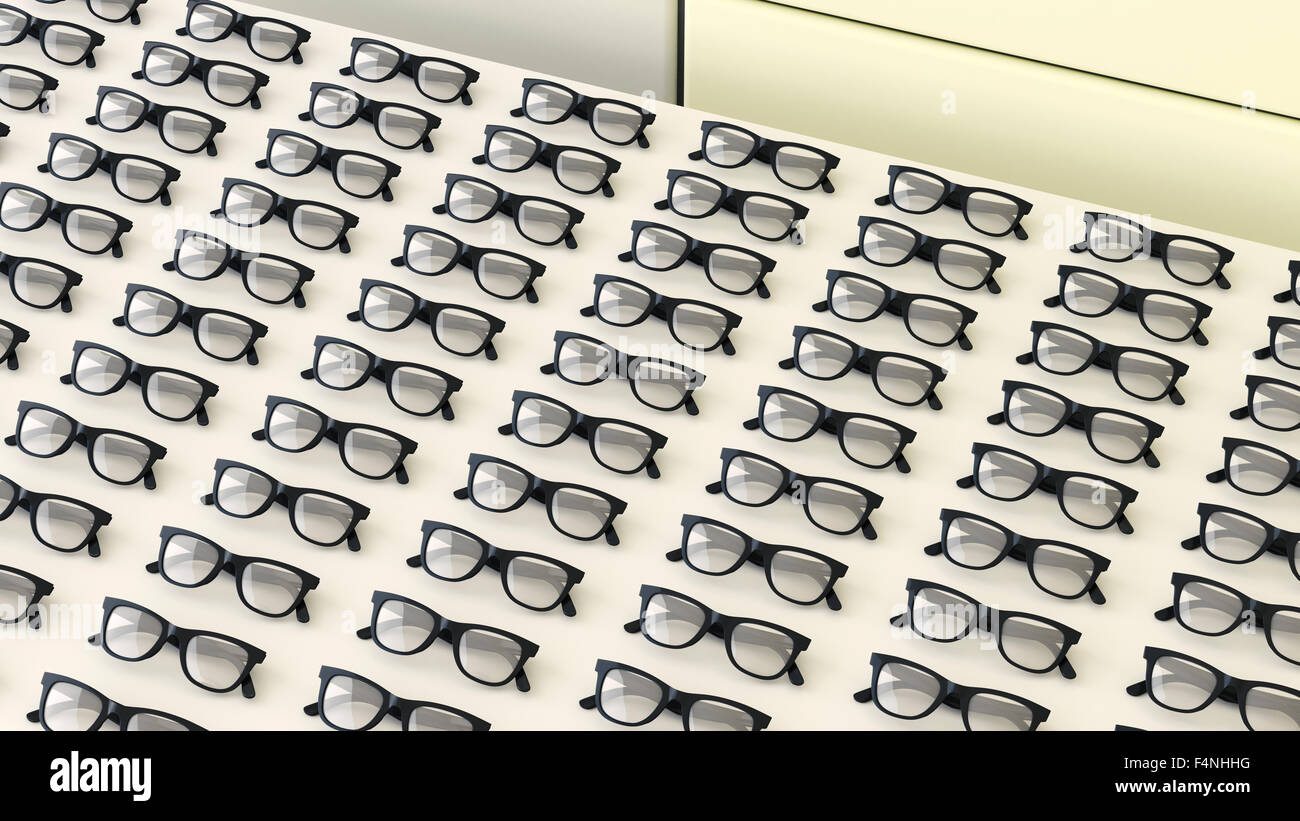 Rows of black glasses on a table Stock Photo - Alamy