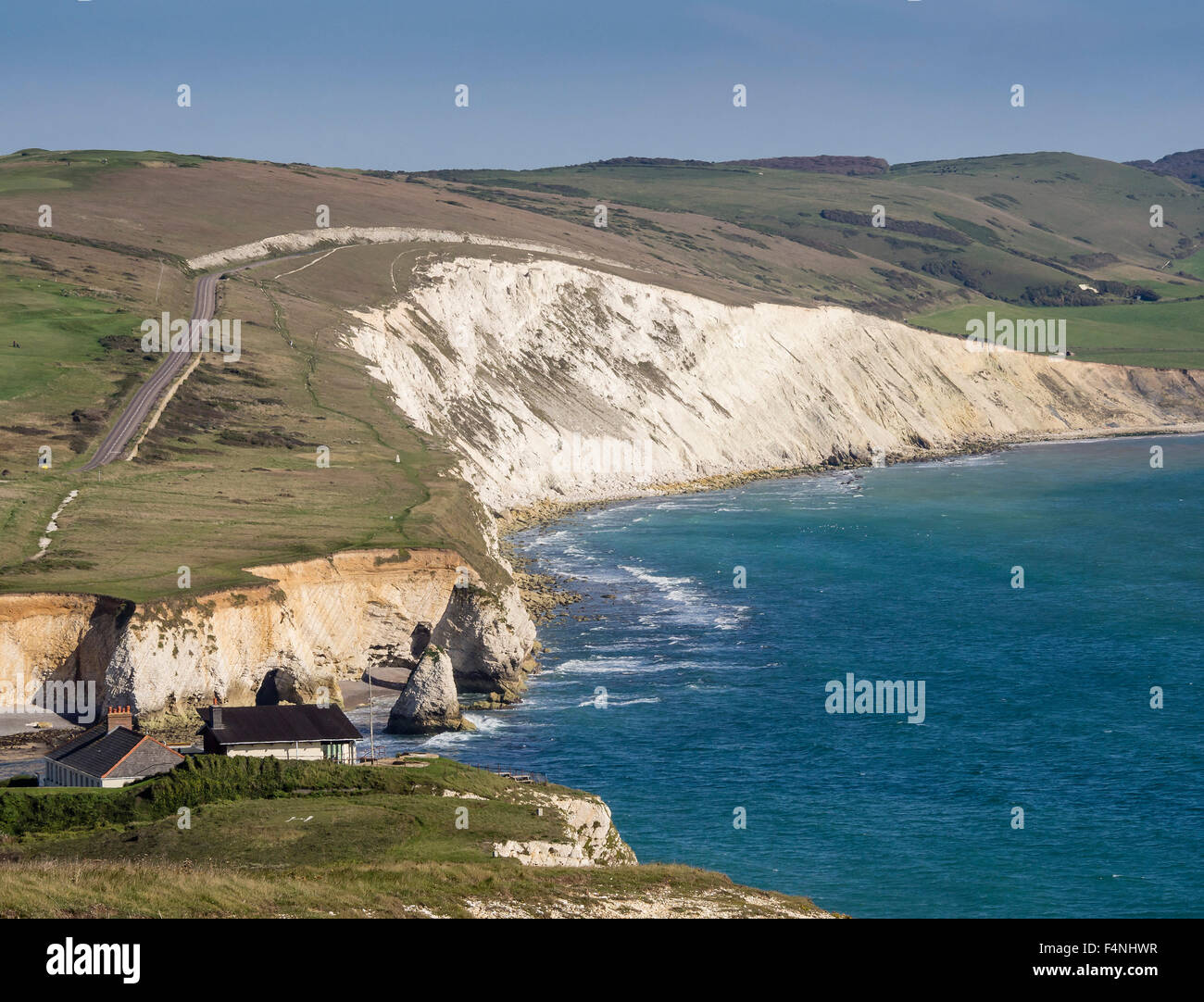 Freshwater Bay with Afton Down and Compton Down in the background, Isle ...