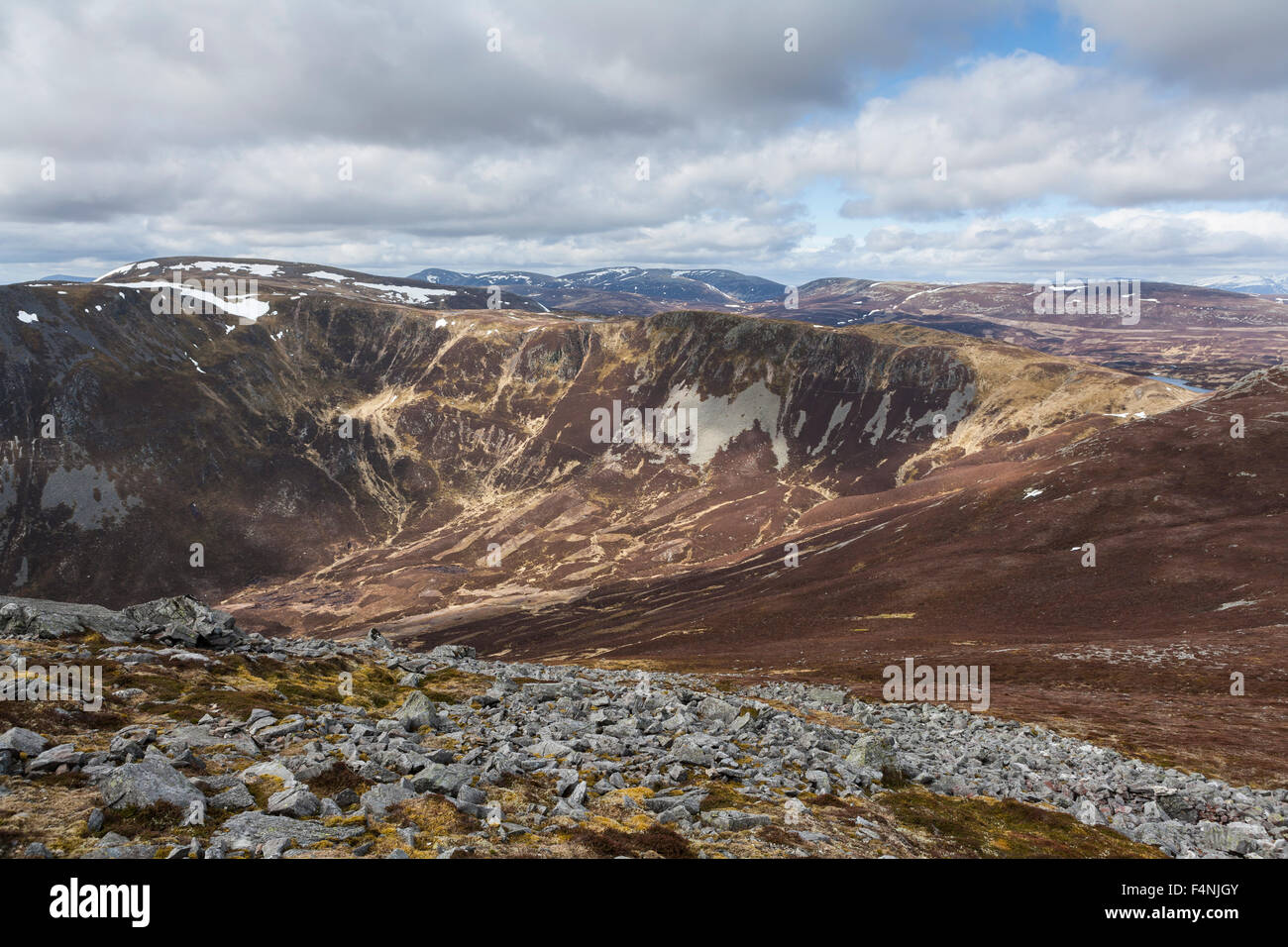 Landscape view of moorland and mountains, Derry Cairngorm, Cairngorms ...