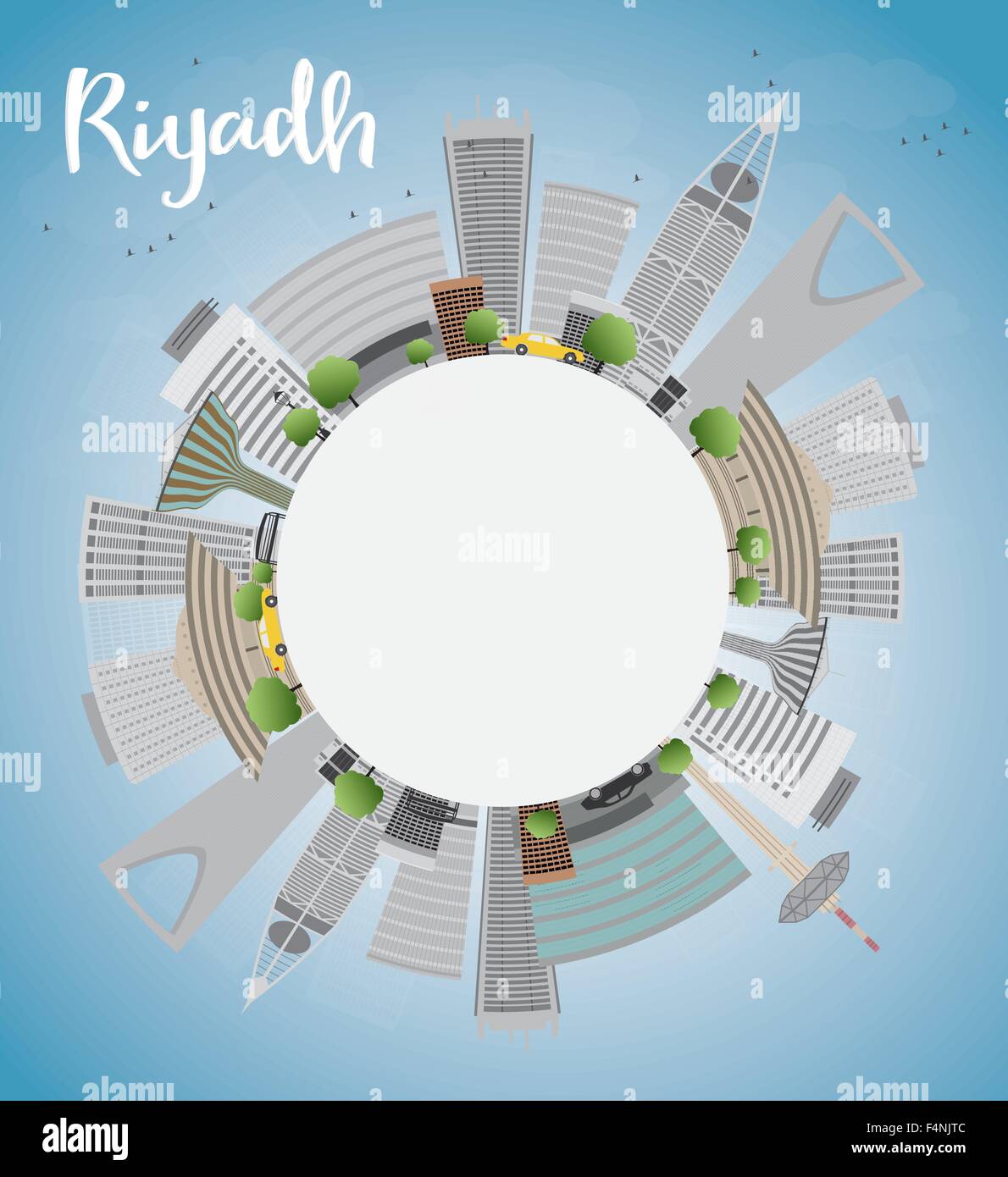 Riyadh skyline with grey buildings and blue sky. Vector illustration ...