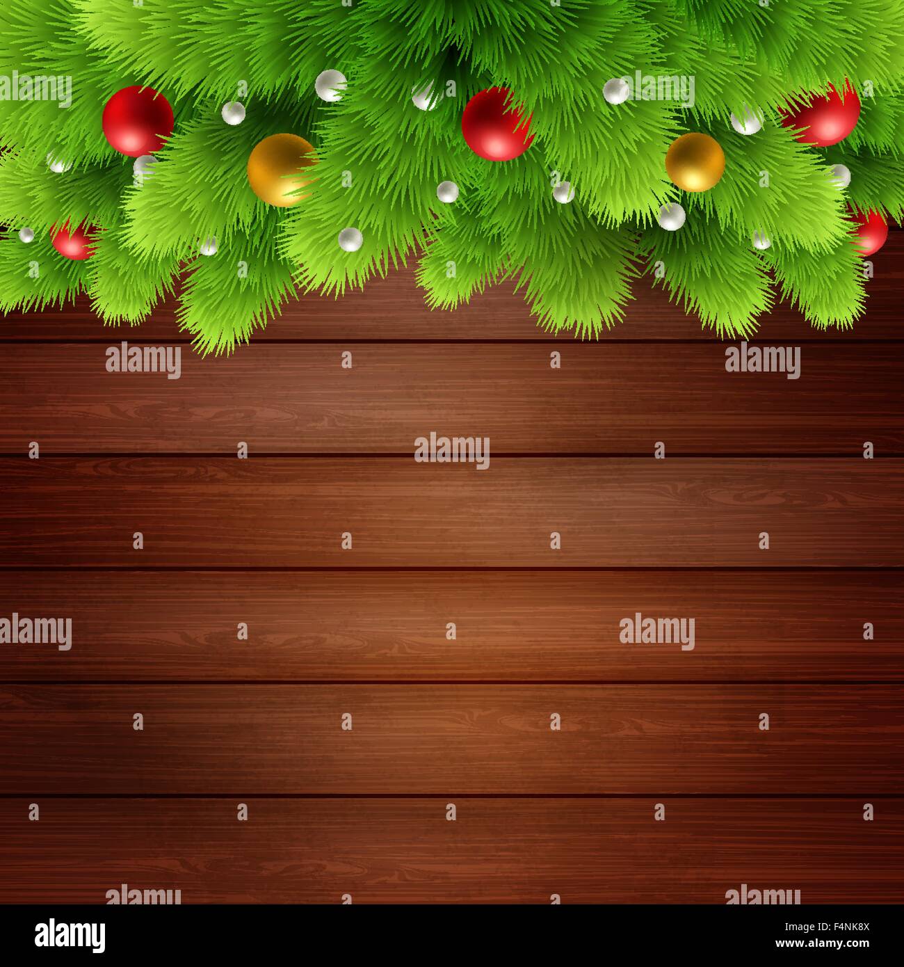 Wooden background with branches of Christmas tree Stock Vector Image ...