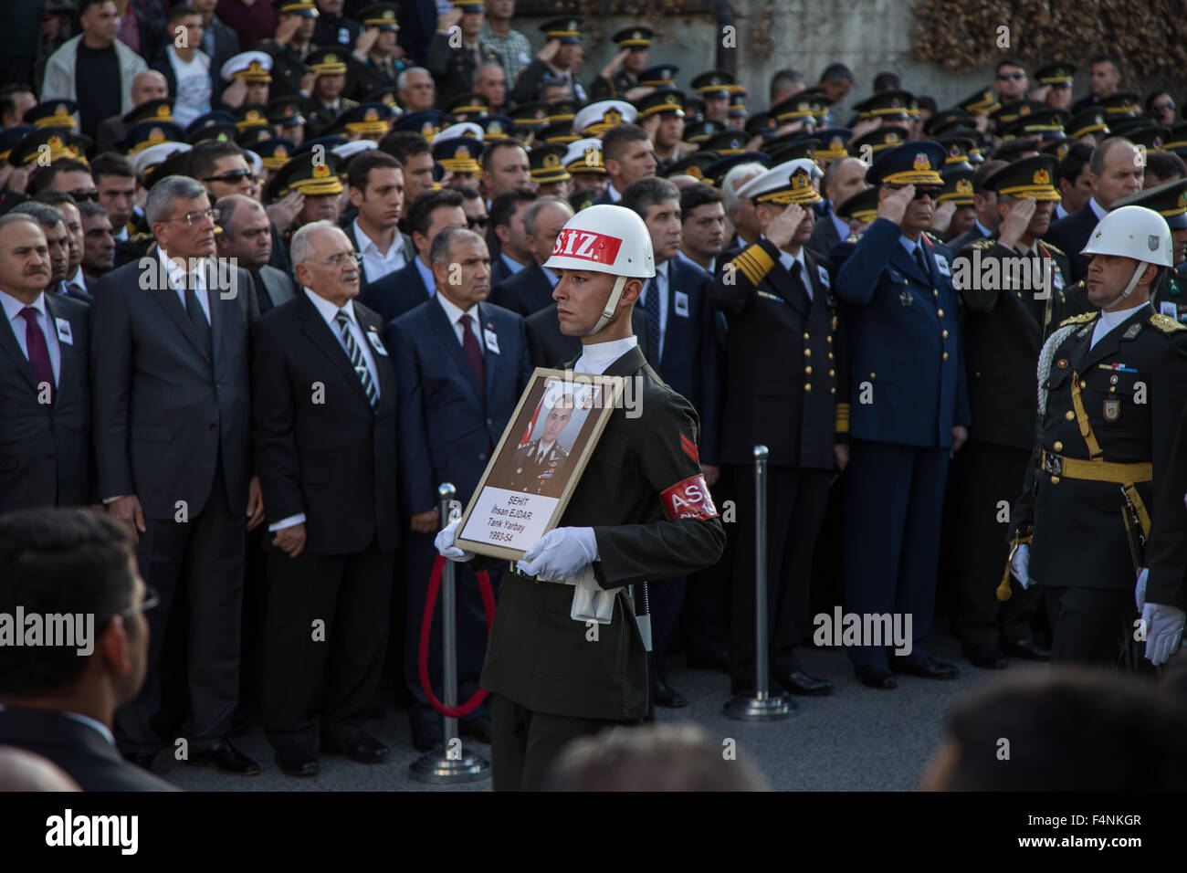 Ankara, Turkey. 18th Oct, 2015. A soldier carrying the portrait of ...