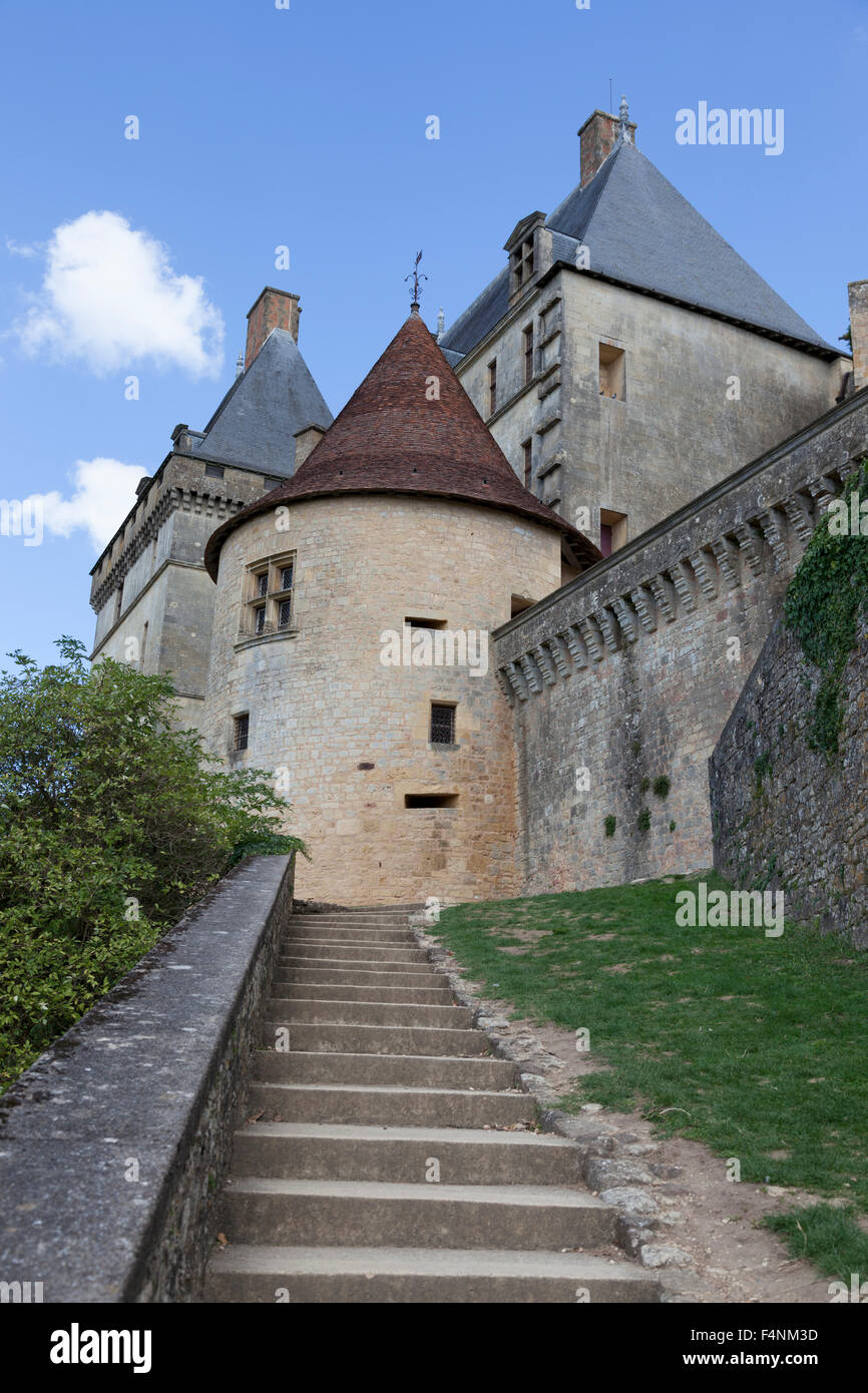 The access stairs to the listed "de Biron" castle (Dordogne - France ...