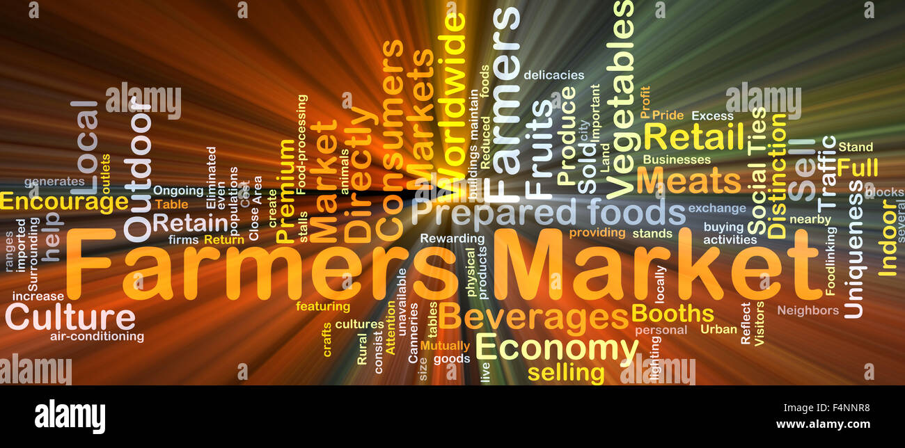 Background concept wordcloud illustration of farmer market glowing ...