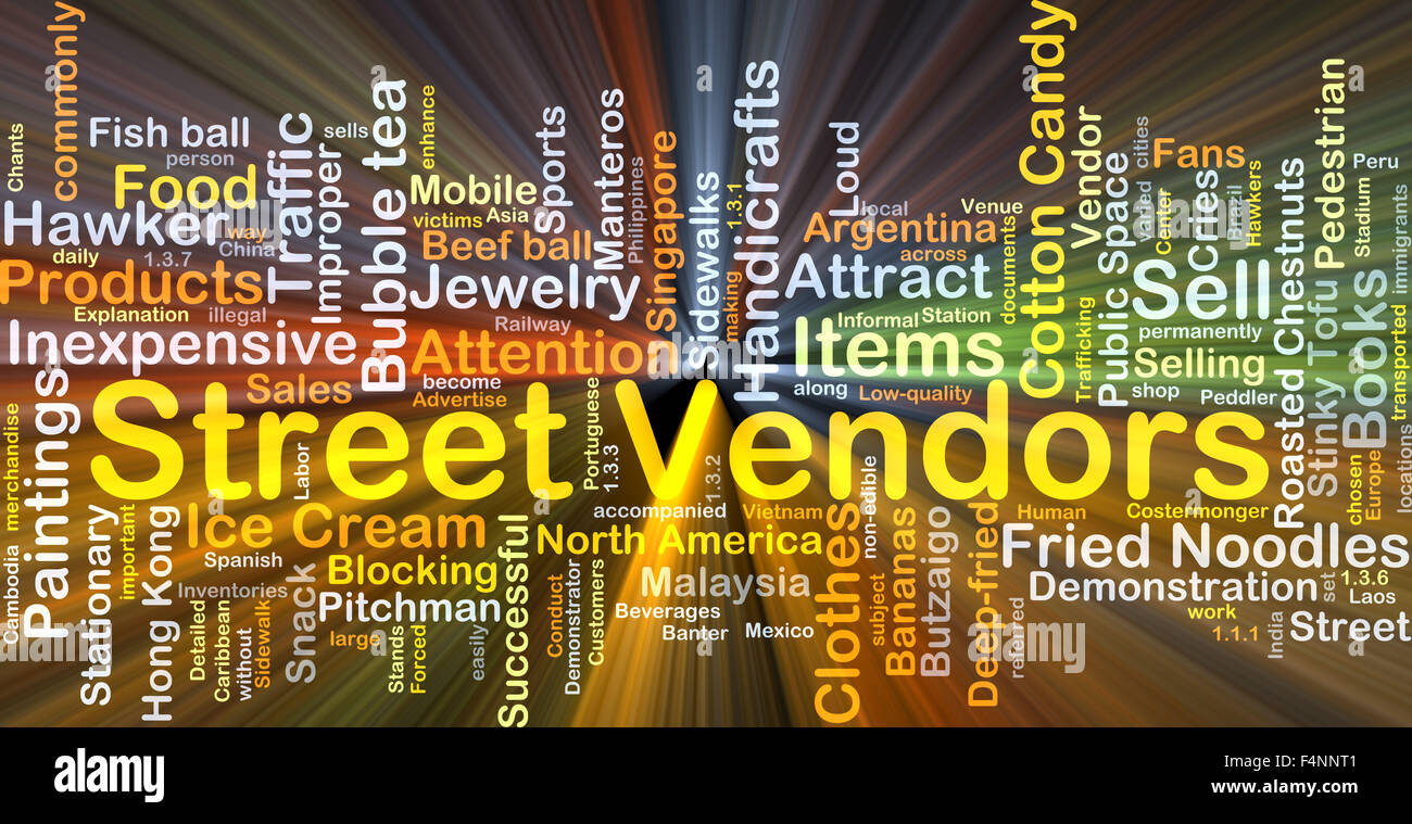 Background concept wordcloud illustration of street vendors glowing ...