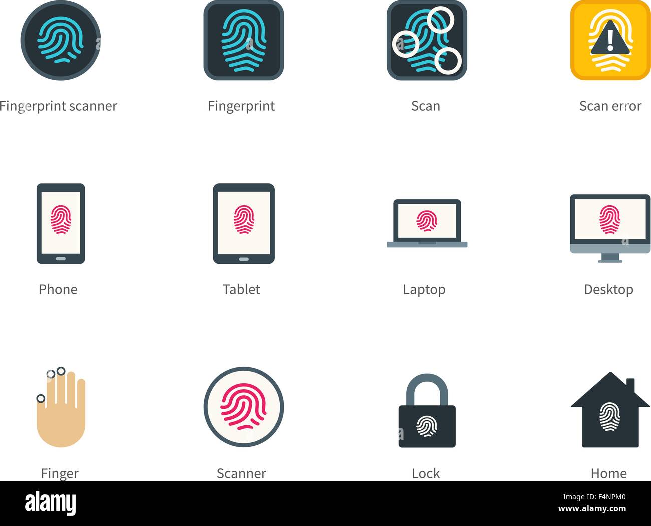 Fingerprint and devices color icons on white background Stock Vector ...