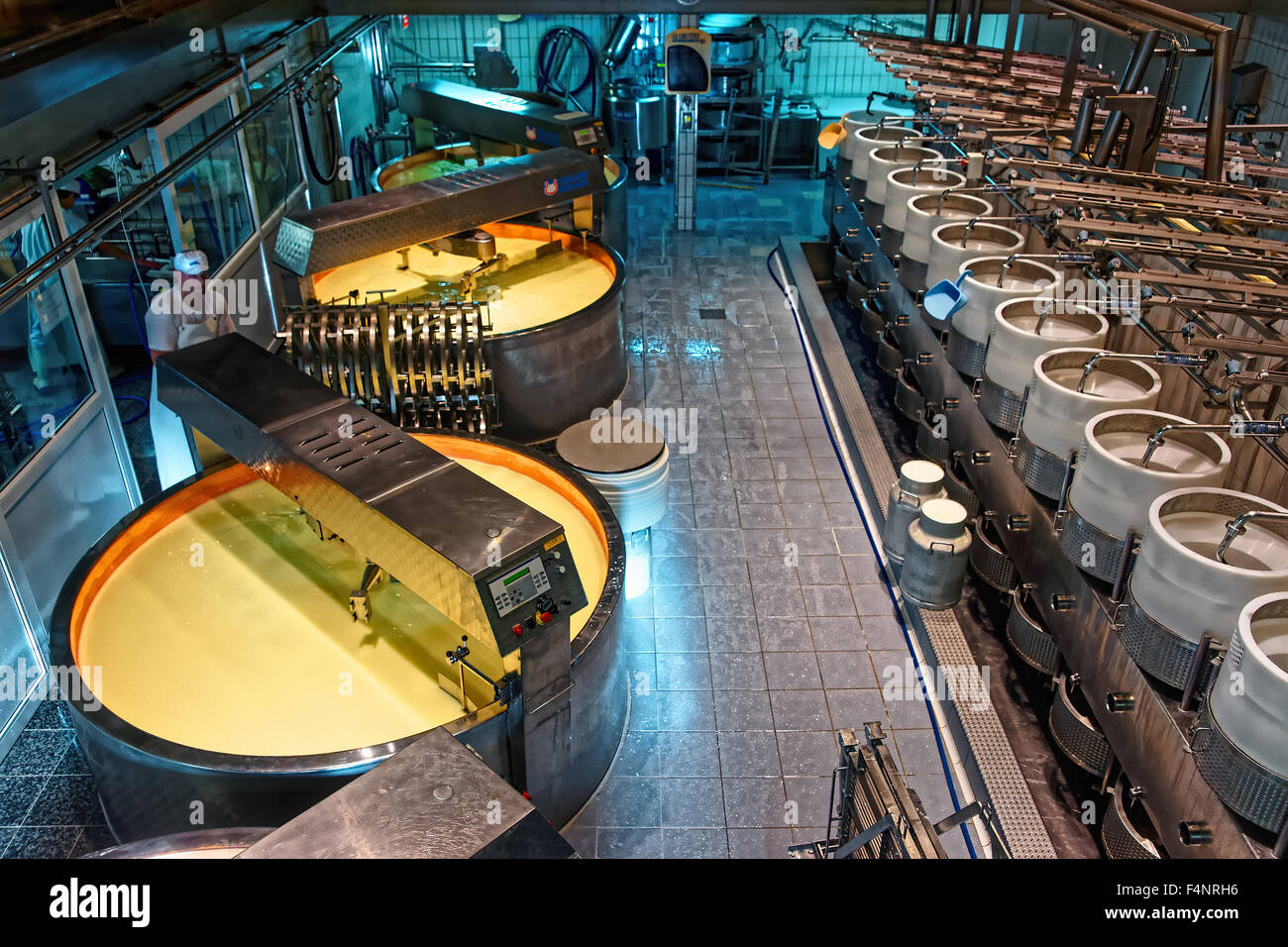 GRUYERE, SWITZERLAND - DECEMBER 31, 2014: Gruyere cheese diary interior ...