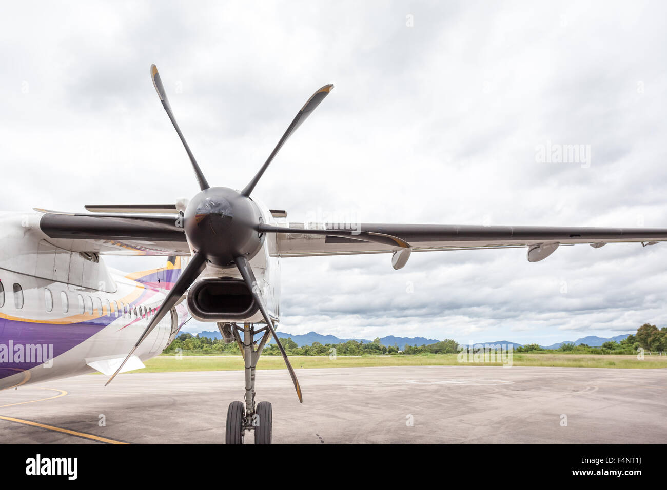 an aircraft wing with a motor-driven propellers Stock Photo - Alamy