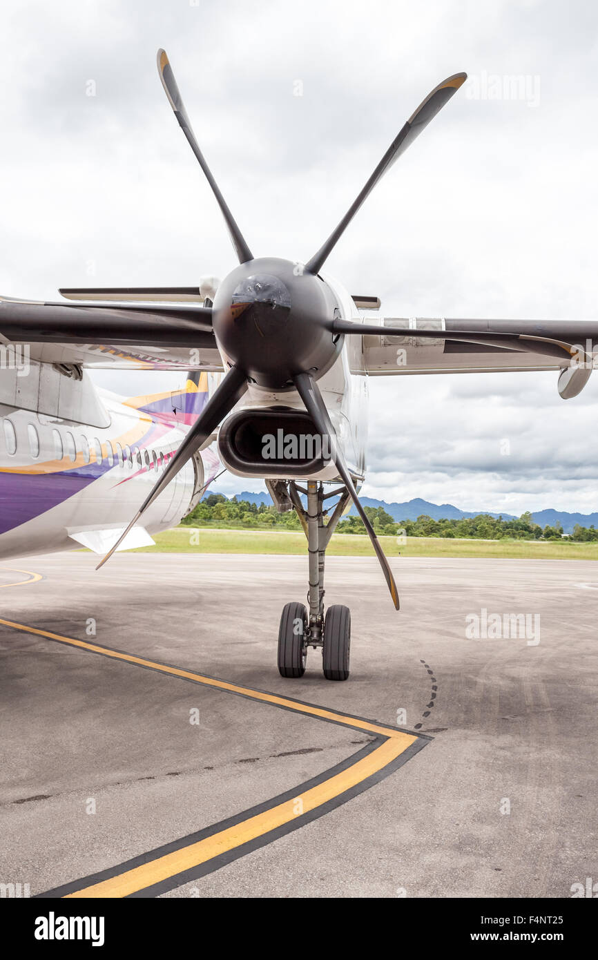 an aircraft wing with a motor-driven propellers Stock Photo - Alamy