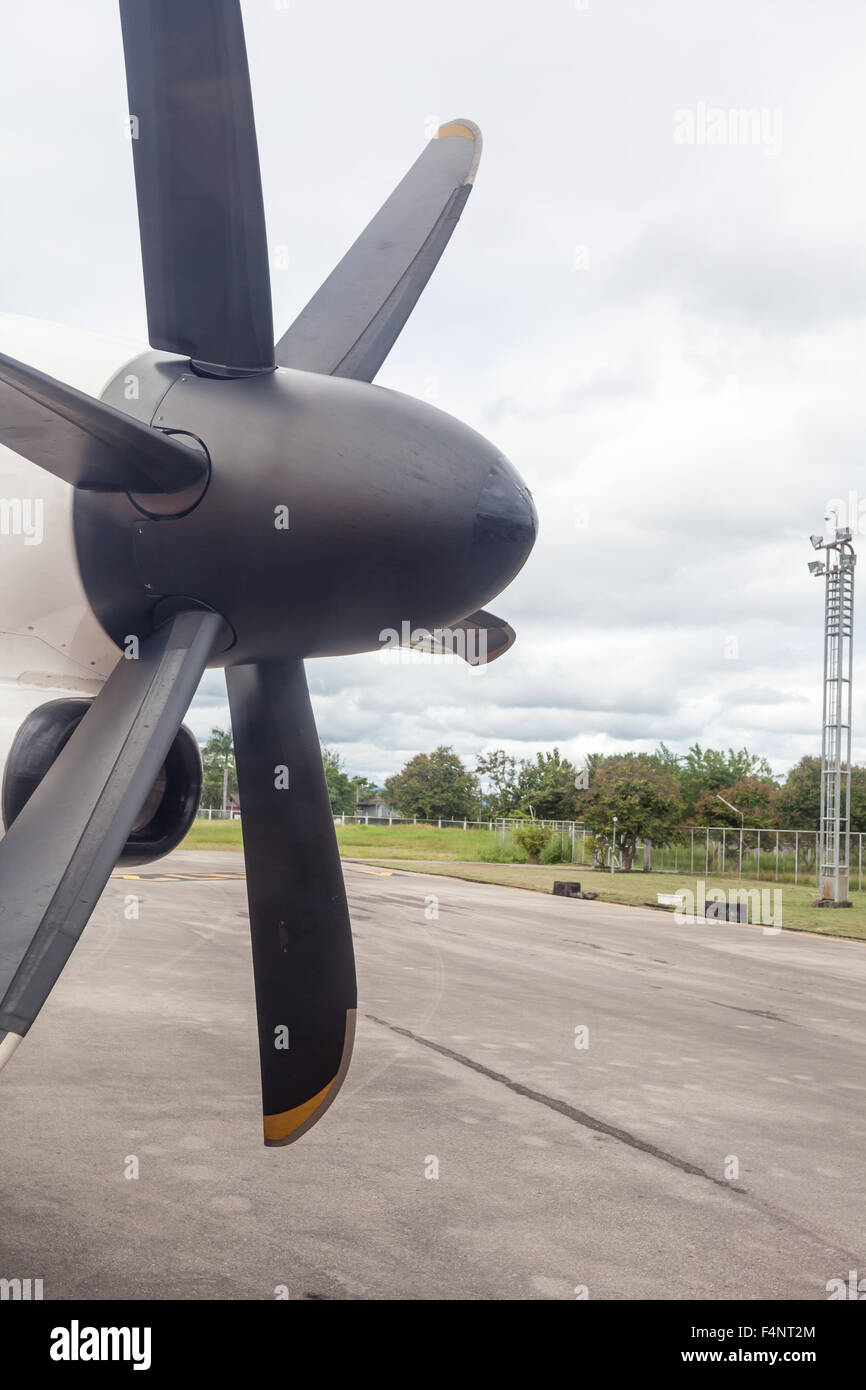 an aircraft wing with a motor-driven propellers Stock Photo - Alamy