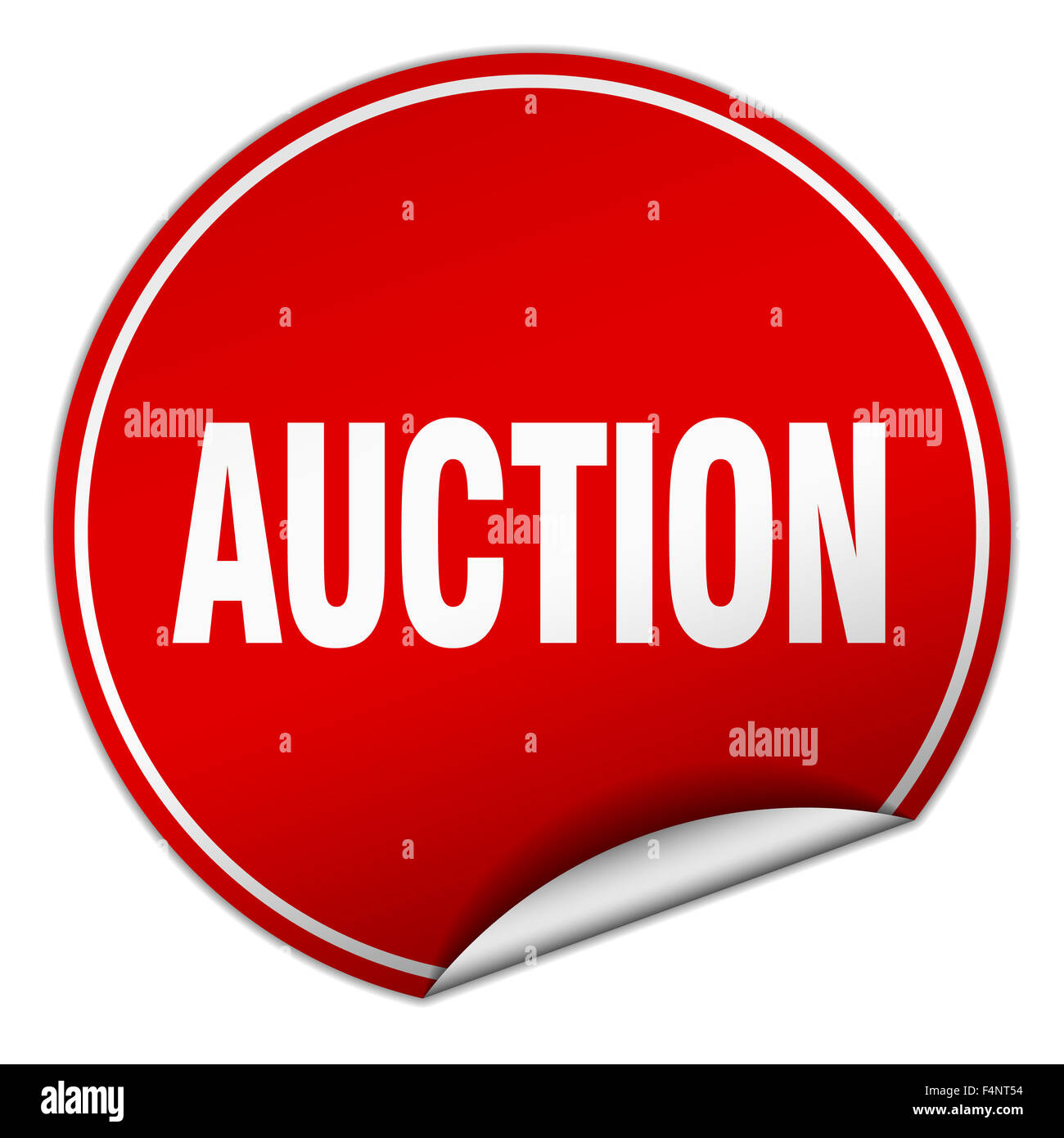 auction round red sticker isolated on white Stock Photo - Alamy