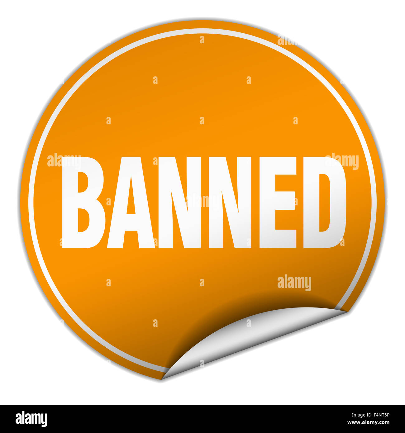 banned round orange sticker isolated on white Stock Photo - Alamy