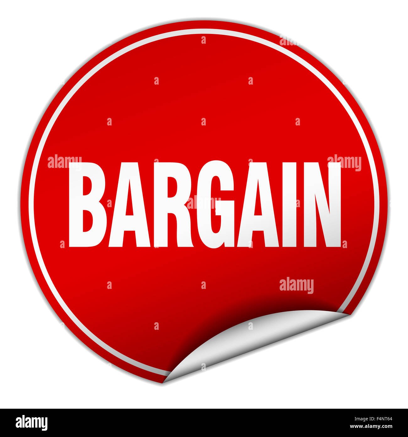 bargain round red sticker isolated on white Stock Photo - Alamy