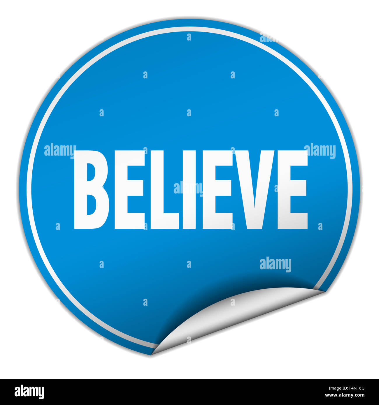 believe round blue sticker isolated on white Stock Photo - Alamy