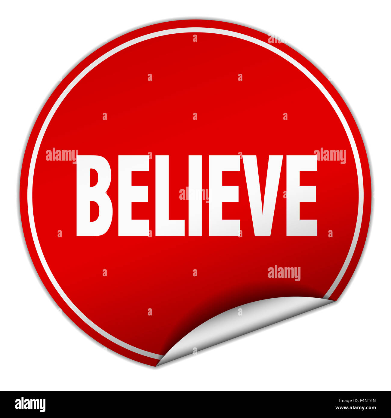 believe round red sticker isolated on white Stock Photo - Alamy