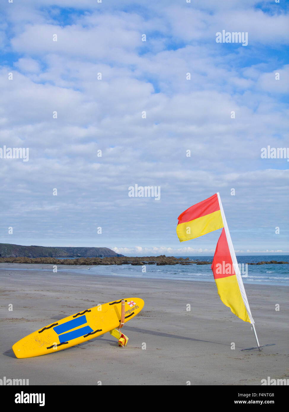 Kennack Sands with Safe Bathing Flags & Lifeguards Surfboard, Lizard ...