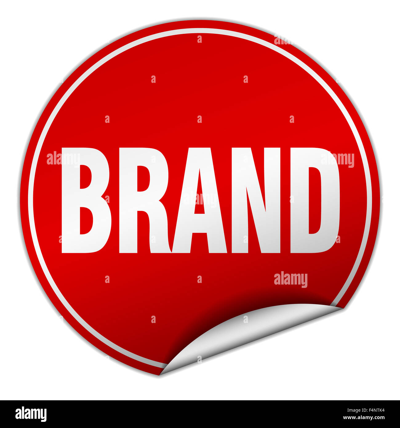 brand round red sticker isolated on white Stock Photo - Alamy