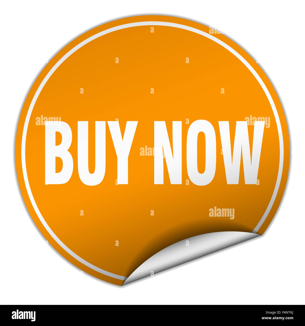 buy now round orange sticker isolated on white Stock Photo - Alamy