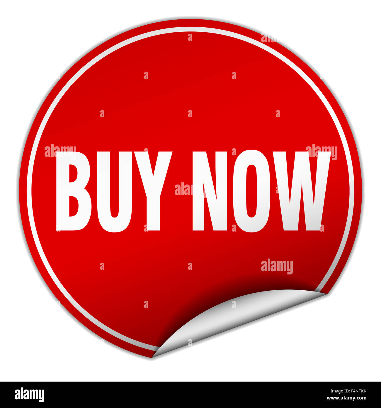 buy now round red sticker isolated on white Stock Photo - Alamy