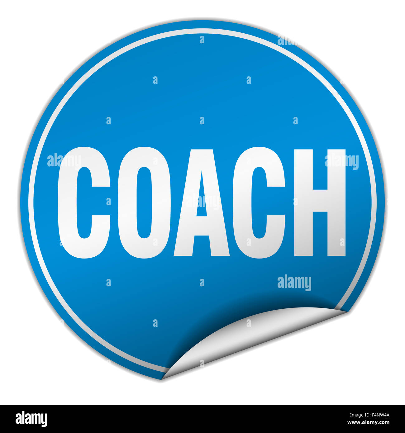 coach round blue sticker isolated on white Stock Photo - Alamy