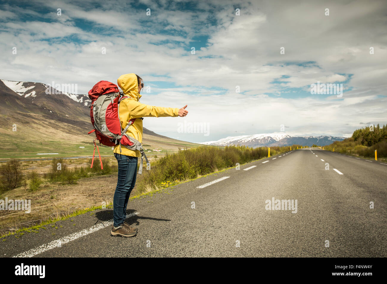 Female backpacker tourist in Icleand ready for adventure Stock Photo ...