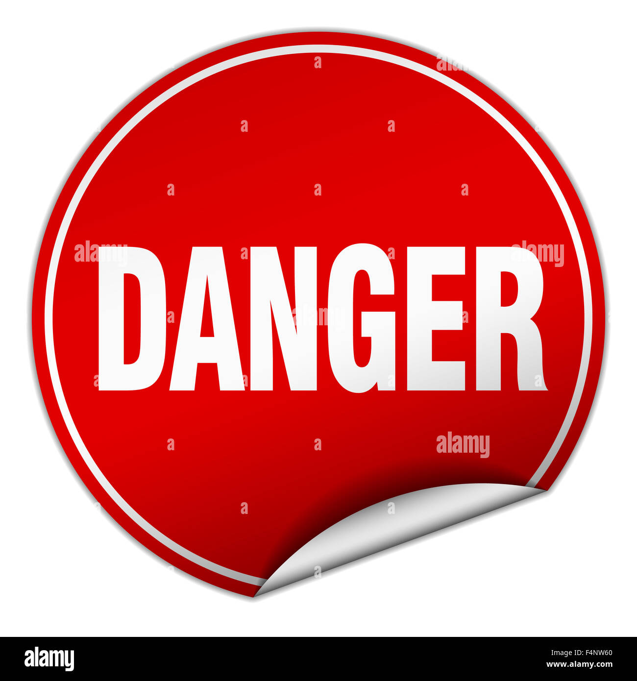 danger round red sticker isolated on white Stock Photo - Alamy
