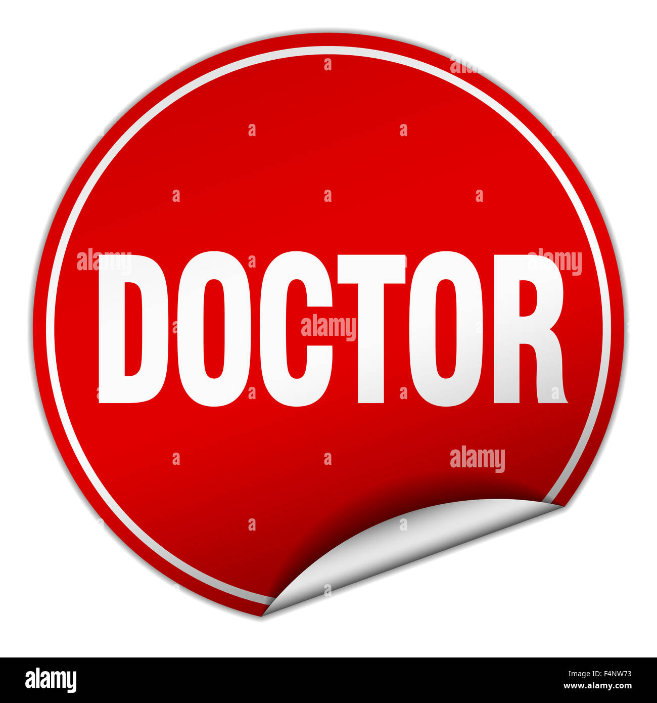 doctor round red sticker isolated on white Stock Photo - Alamy
