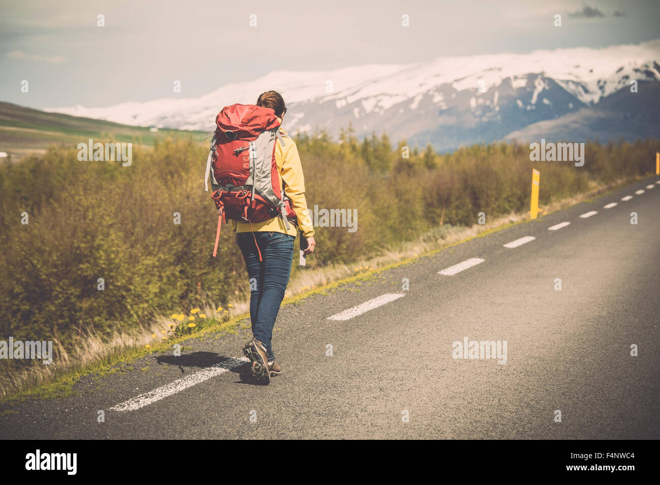 Female backpacker tourist in Icleand ready for adventure Stock Photo ...