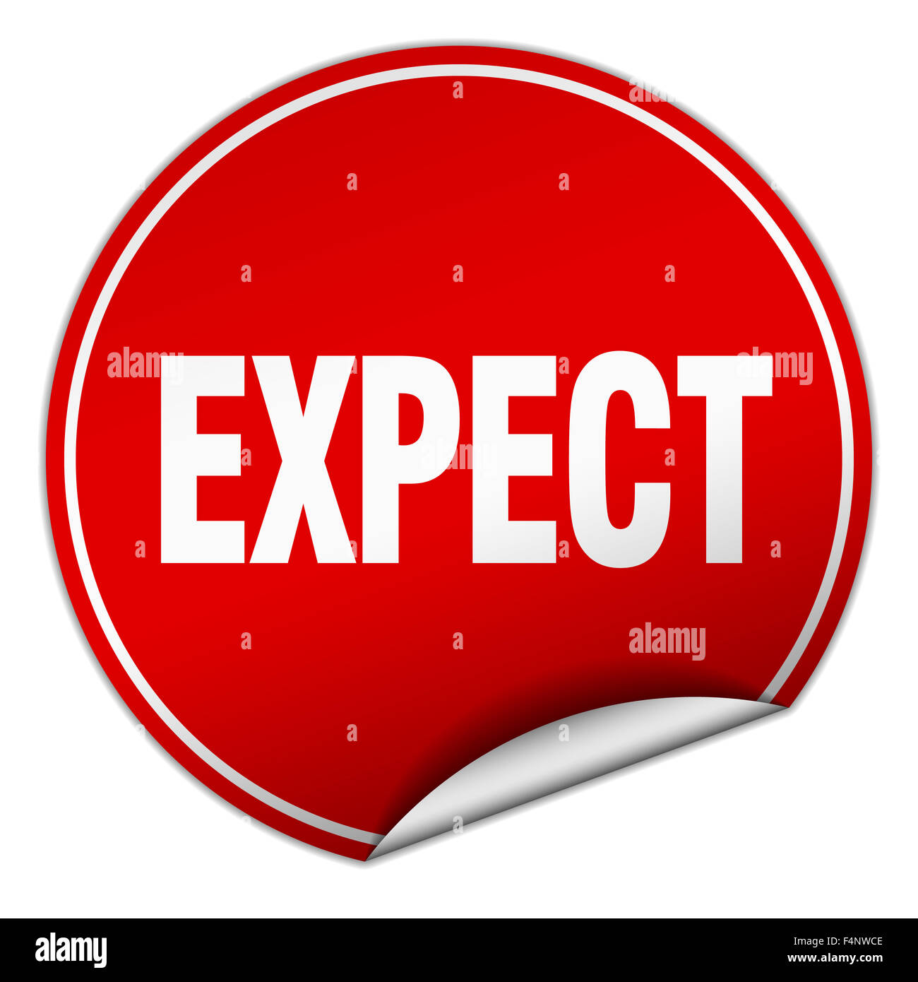 expect round red sticker isolated on white Stock Photo - Alamy