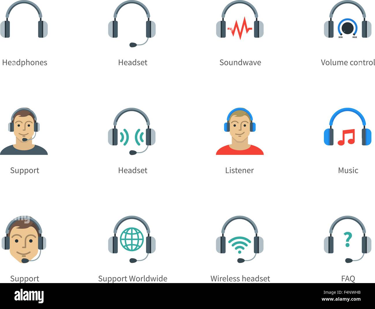 Headphones and headset color icons on white background Stock Vector ...