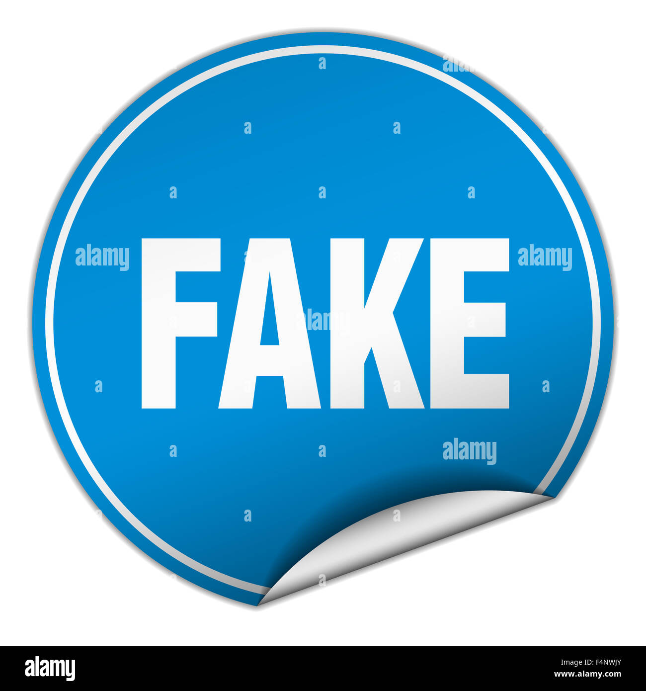 fake round blue sticker isolated on white Stock Photo - Alamy