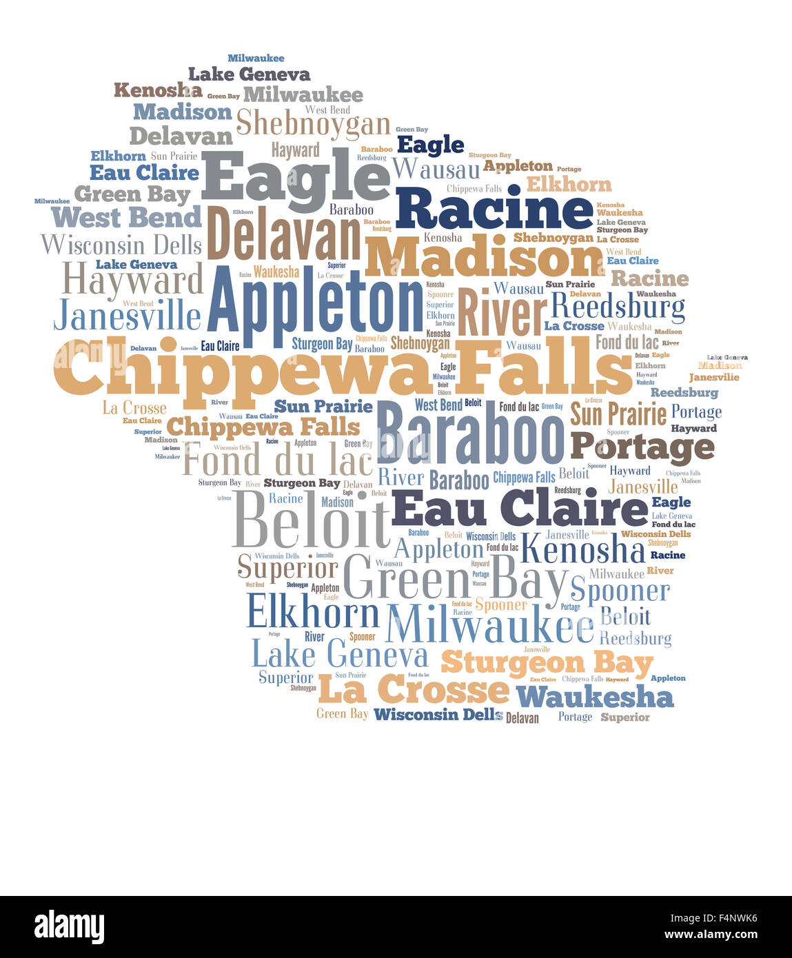 Word Cloud in the shape of Wisconsin showing some of the cities in the ...