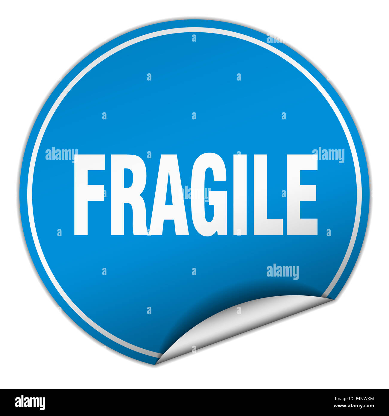 fragile round blue sticker isolated on white Stock Photo - Alamy