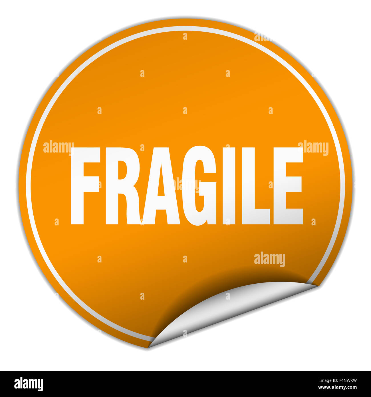 fragile round orange sticker isolated on white Stock Photo - Alamy