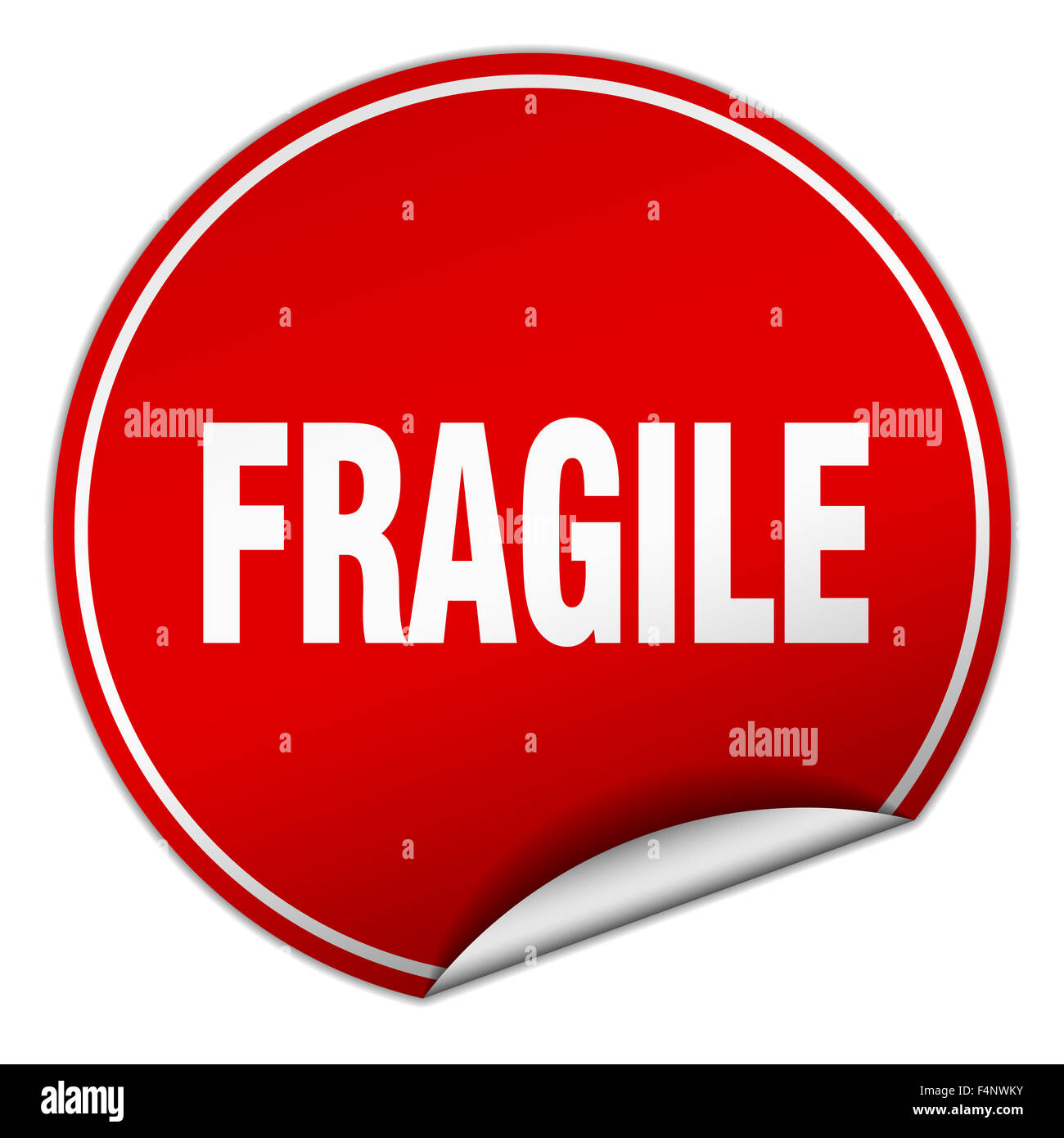 fragile round red sticker isolated on white Stock Photo - Alamy
