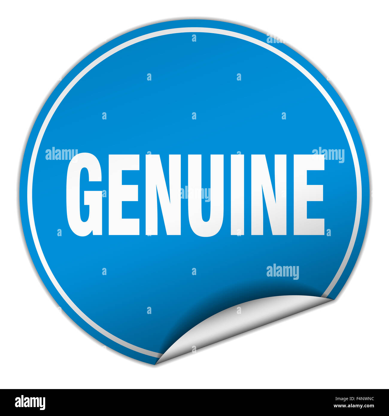 genuine round blue sticker isolated on white Stock Photo - Alamy