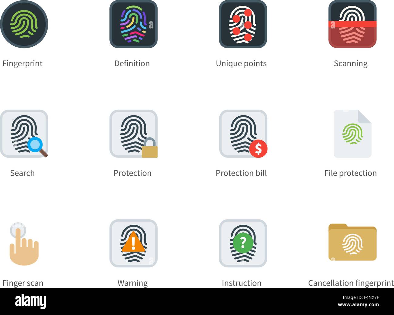 Fingerprint color icons on white background Stock Vector Image & Art ...