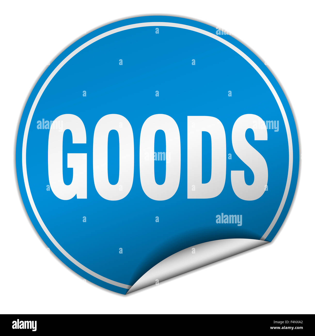 goods round blue sticker isolated on white Stock Photo - Alamy