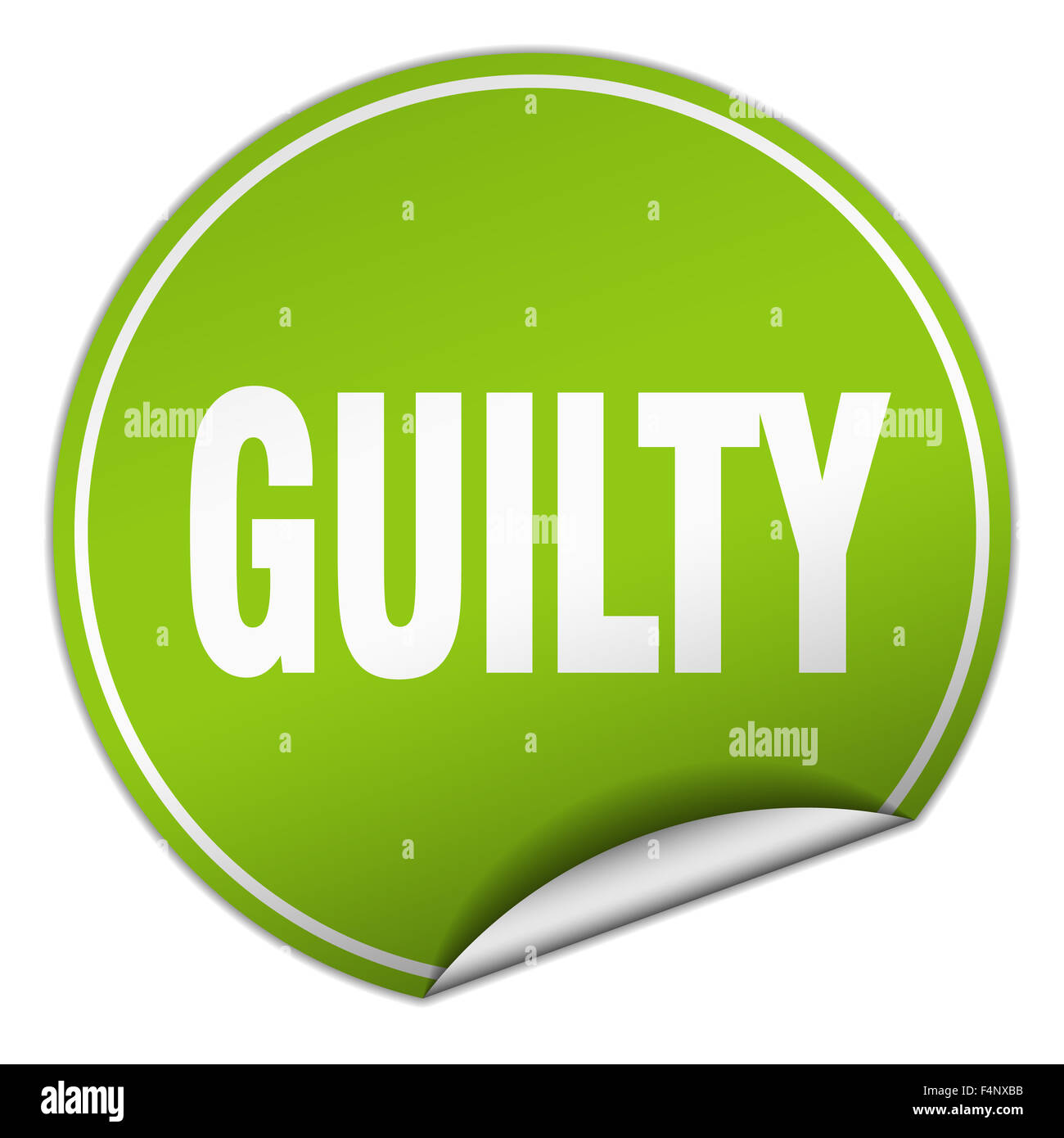 guilty round green sticker isolated on white Stock Photo - Alamy